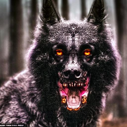 menacing hellhound with glowing eyes in a bare-skull...