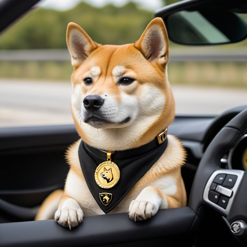 Shiba Inu Dog Wearing A Doge Ticker Symbol Gold Neck 