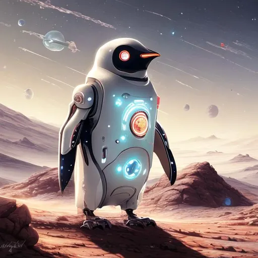 a robotic penguin on mars,space background smooth so...