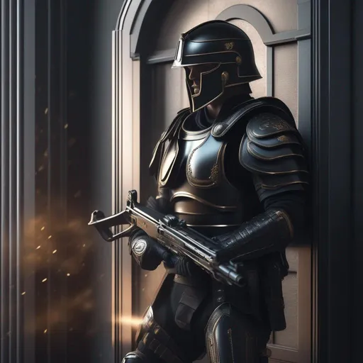 A sci fi futuristic roman military male in black mil... | OpenArt