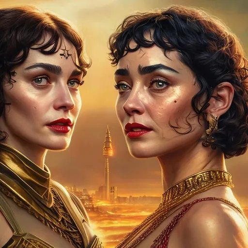 Selina Kyle and Cleopatra, {close up}, {background}...