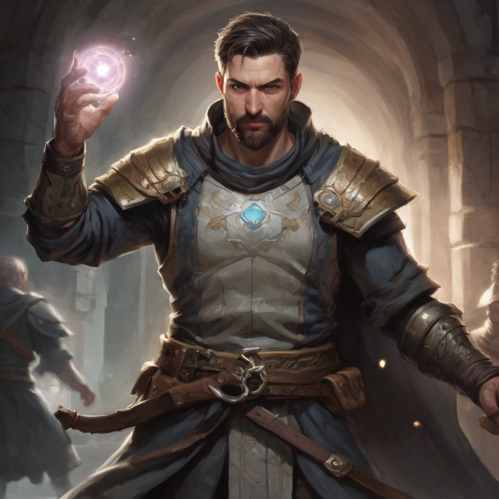 (torso) Male stocky large fit battle-mage with short...