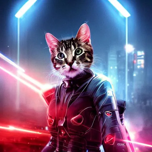 kitten mech character shooting lasers | OpenArt