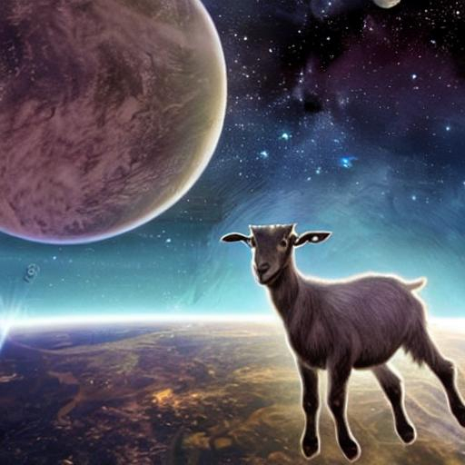 A goat in space sci-fi passing earth | OpenArt
