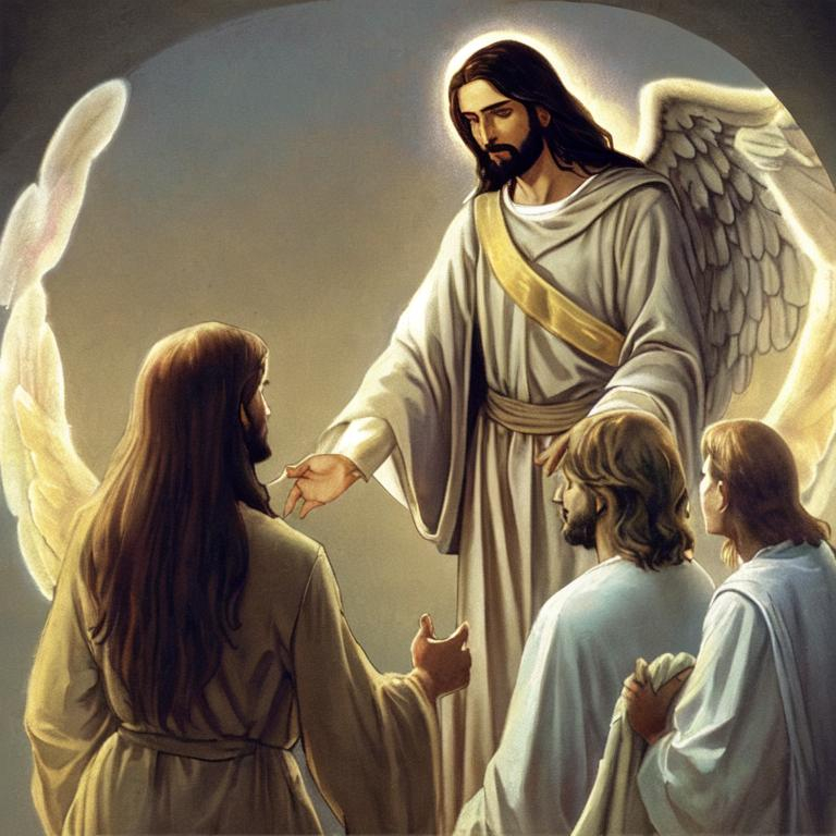 Jesus with halo teaching people | OpenArt