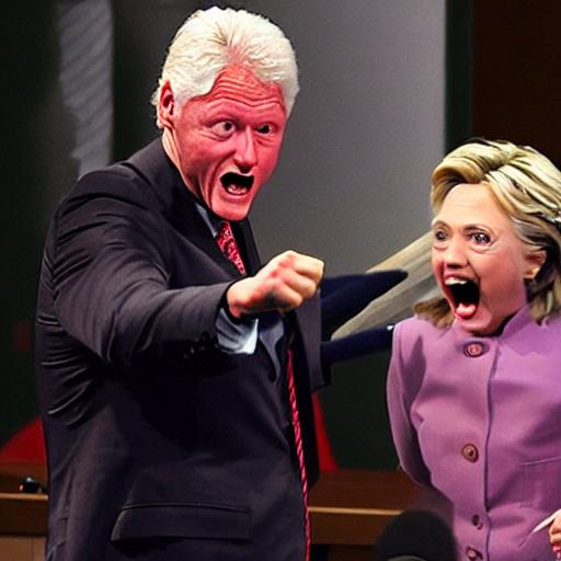 Angry Bill Clinton attacking Hillary Clinton with a...
