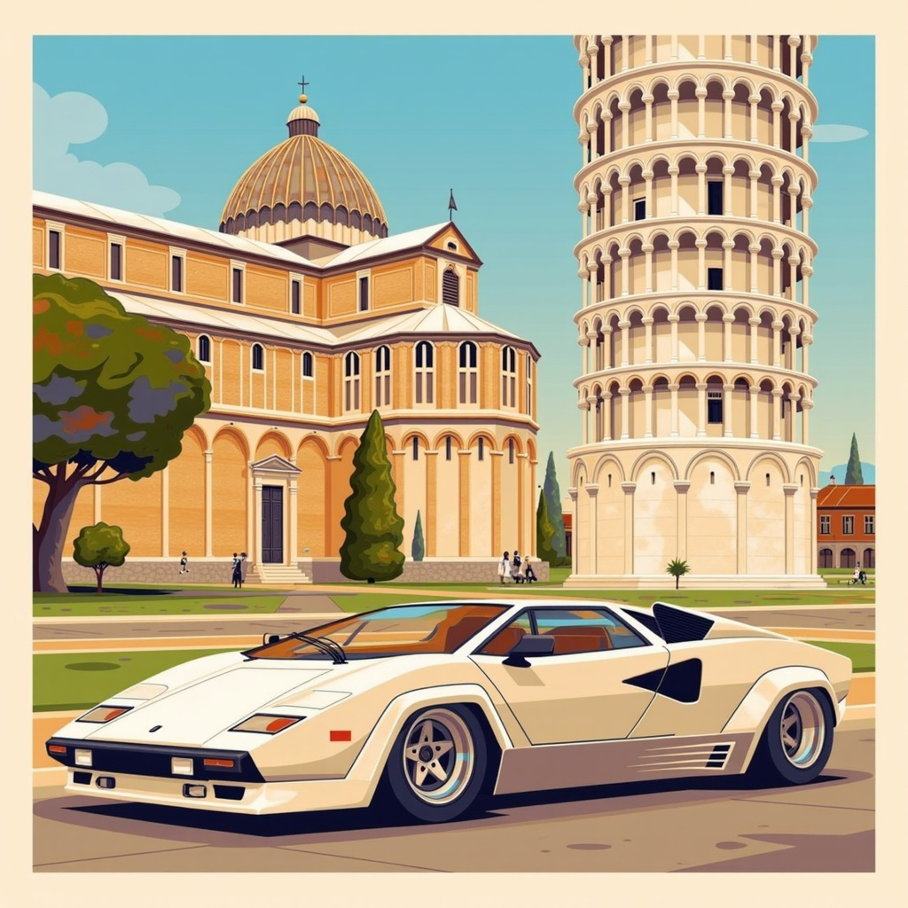A white Lamborghini Countach lowered on Chrome BBS w...