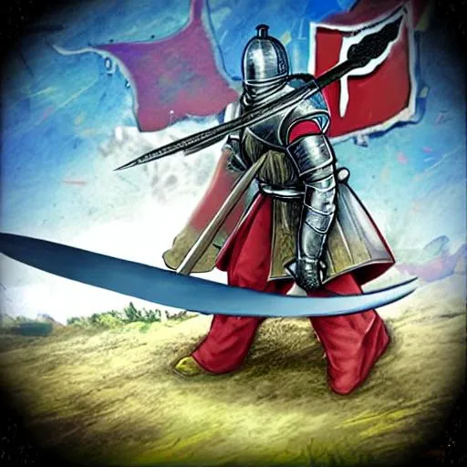 Knight fighting in war