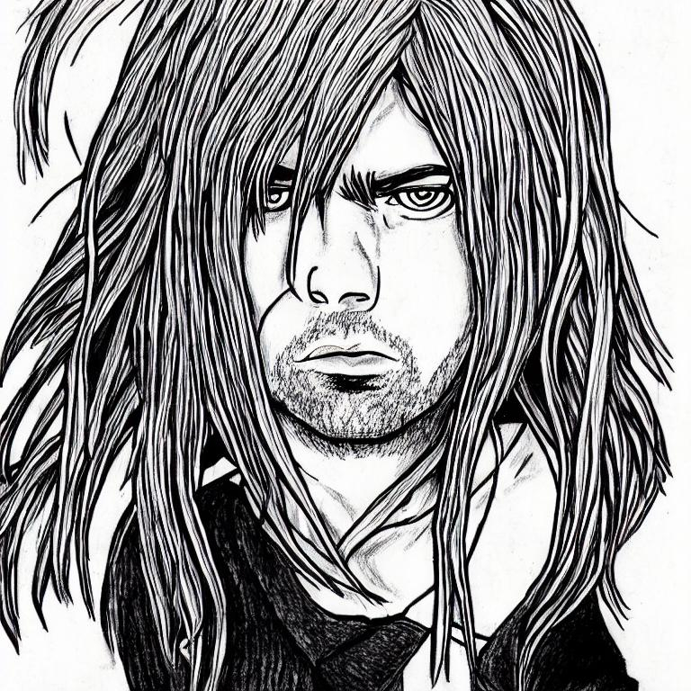 Detailed Coloured Anime Drawing Of Kurt Cobain | OpenArt