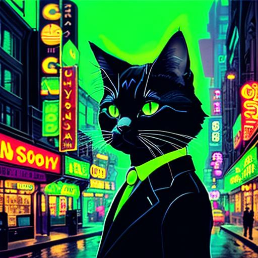 An Otherworldly Cat Merchant in a Dark Cityscape and...