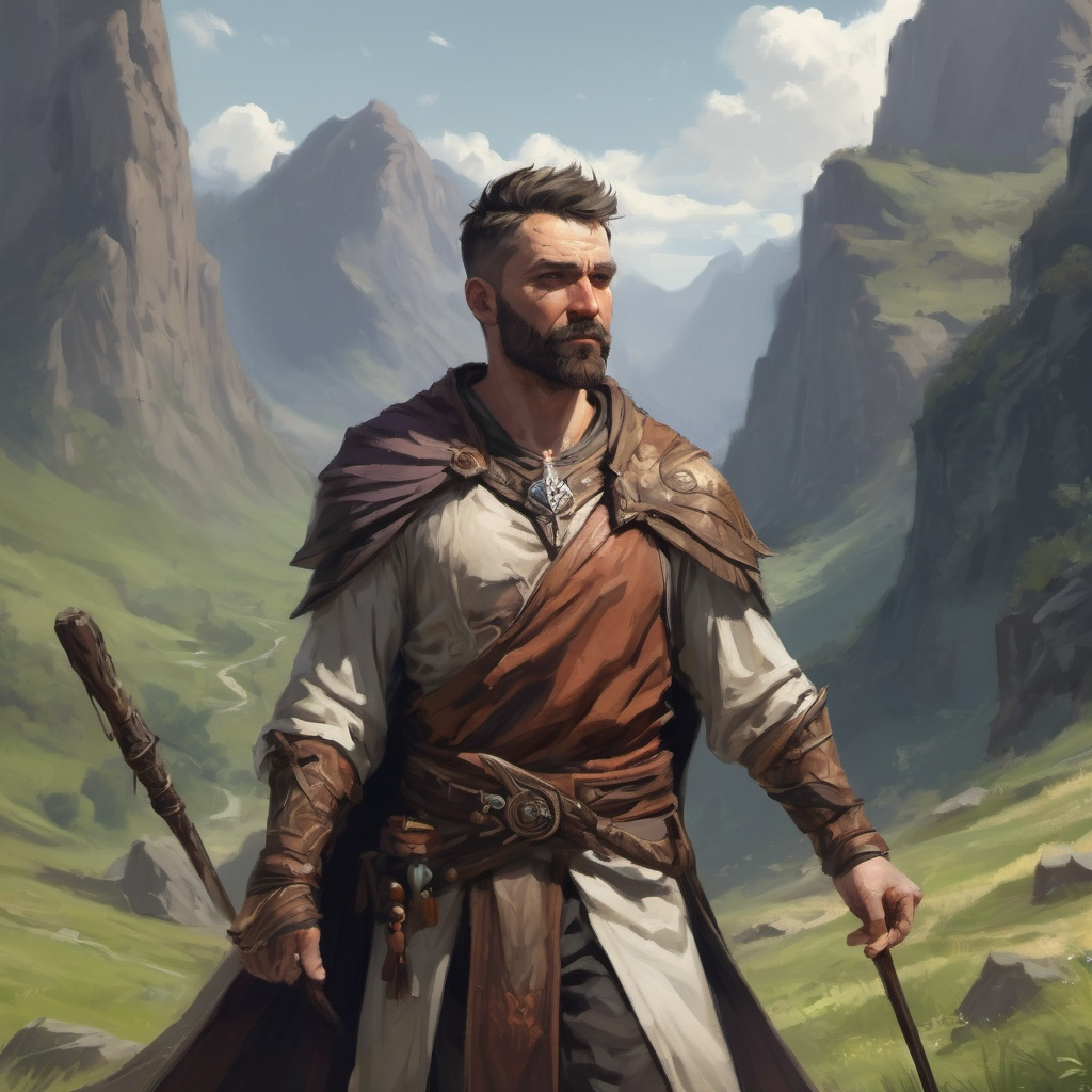 (Torso and head) Male beefy 35-year old magus with s...