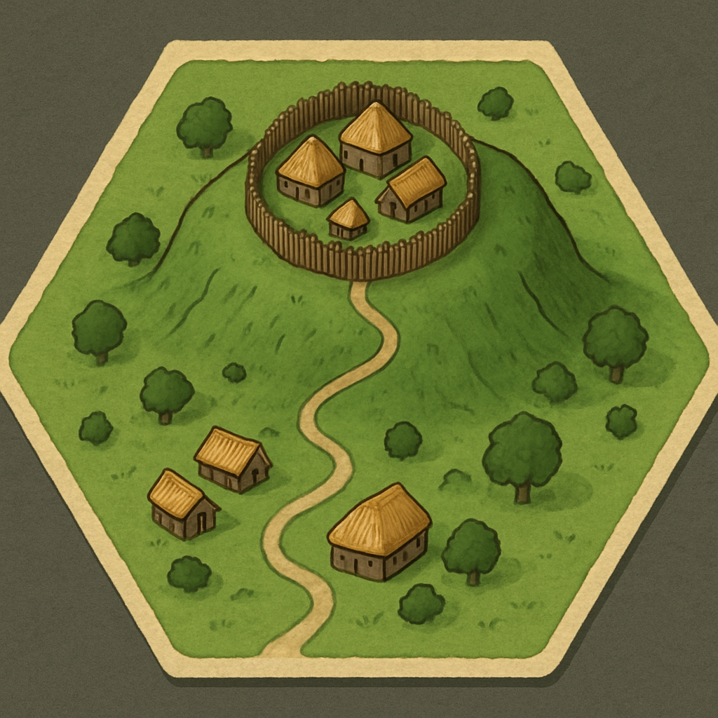 Flat board game style, Iron Age single hill hex tile...