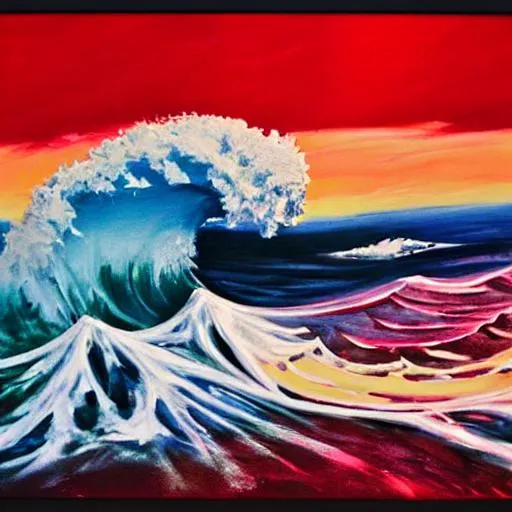 A painting of the biggest wave ever surfed in a beau... | OpenArt