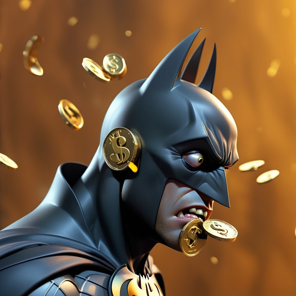 Batman with same bg, dollar sign in his eye with gol...