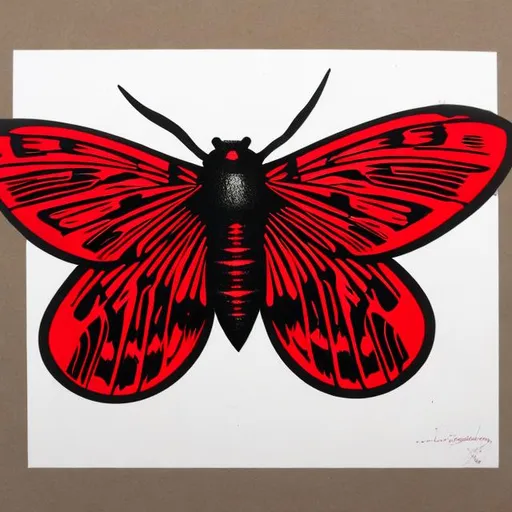 red and black screenprint moth