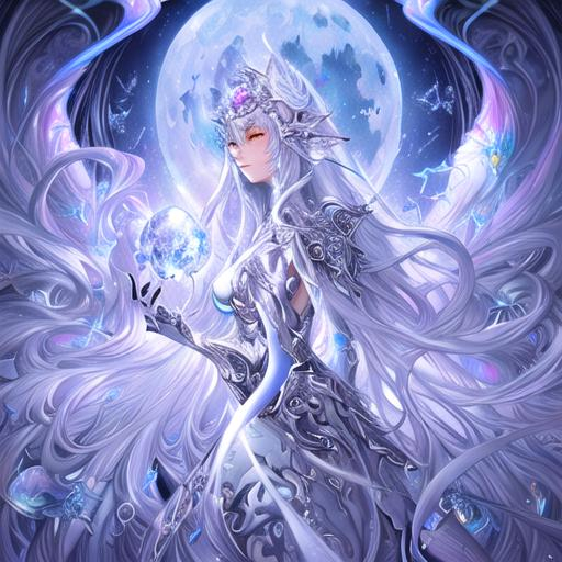 Beautiful moon goddess covered in nightly glow with...