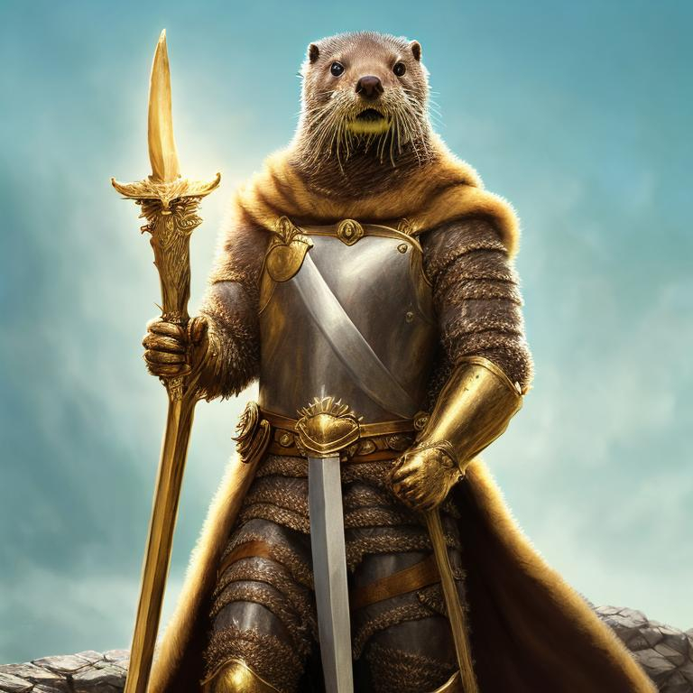 Portrait of an Otter Holy knight fighting with holy... | OpenArt