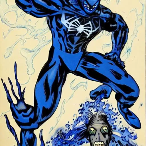 Blue symbiote with white head and white arms | OpenArt