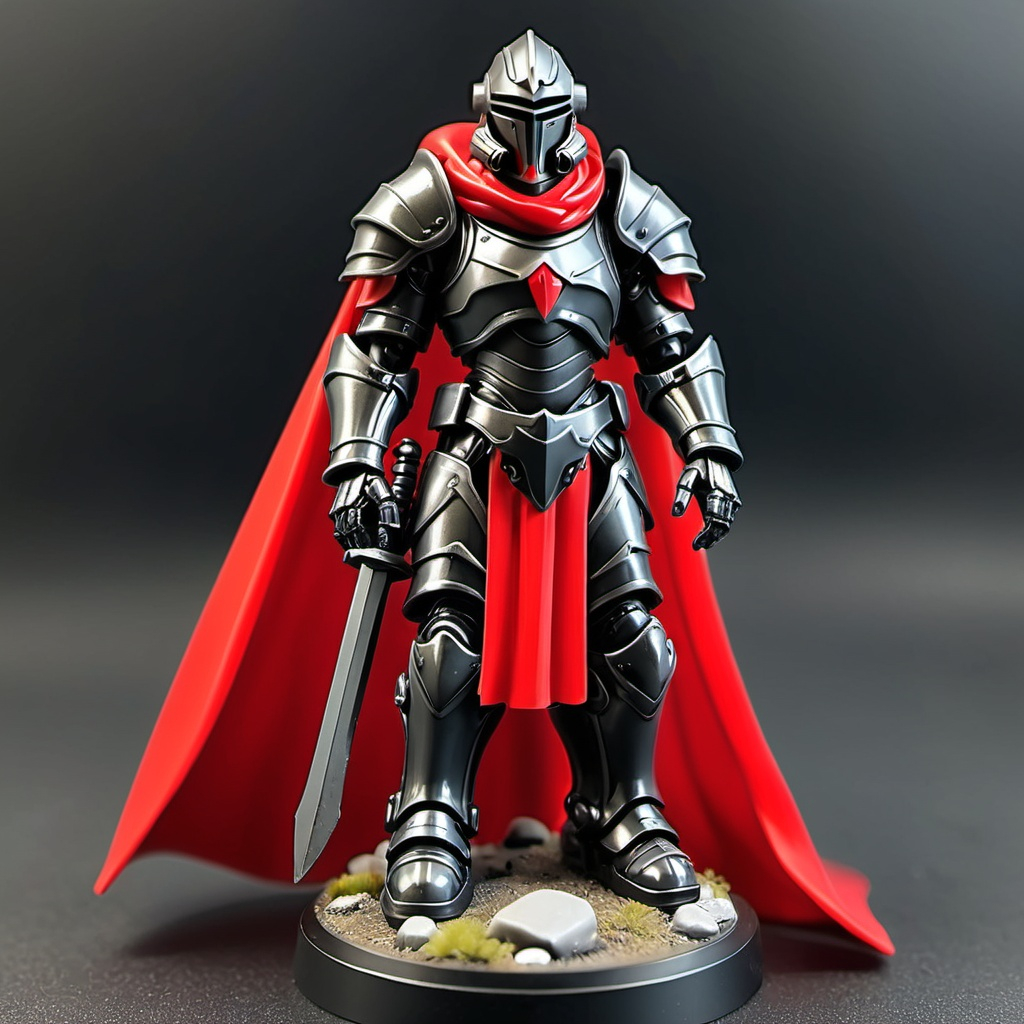 Sci-fi Clone Knight in obsidian power armor with sca...