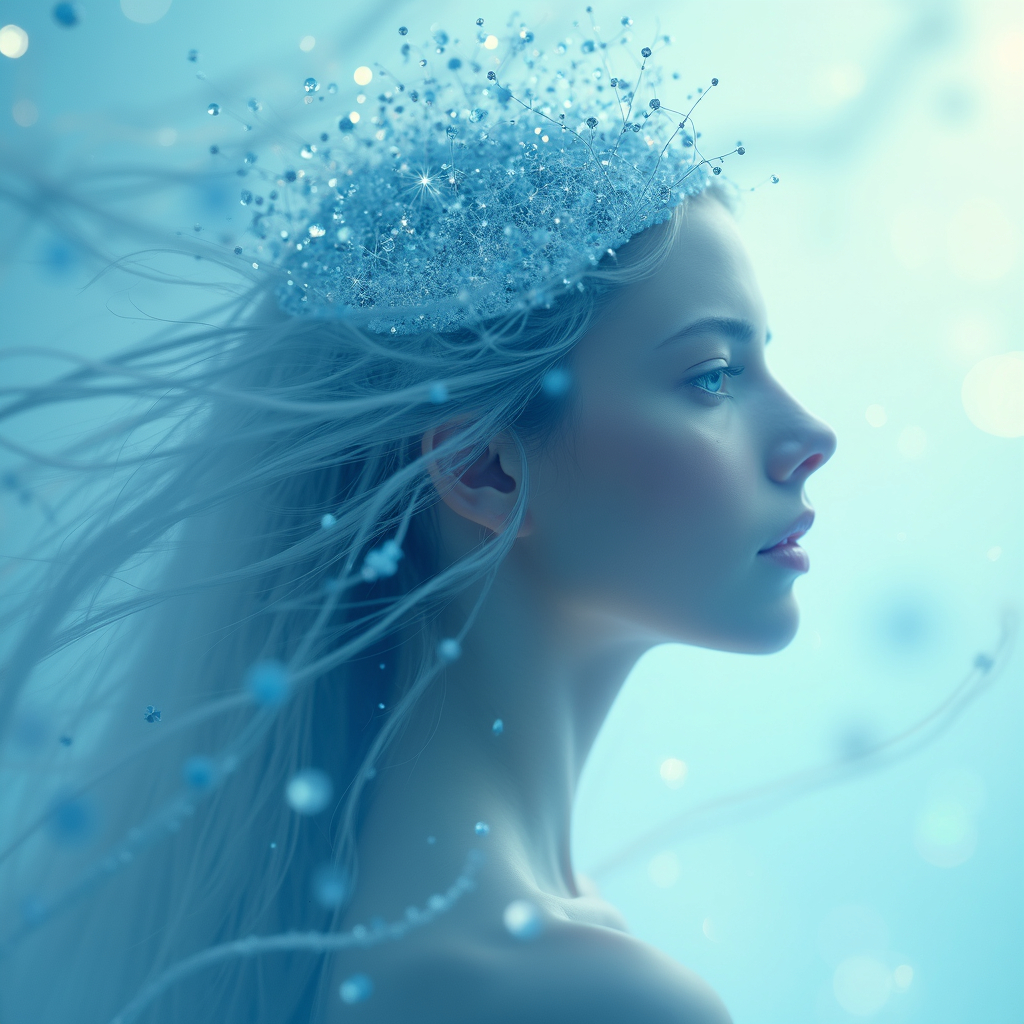 A mesmerizing side profile of a female head, her exp...