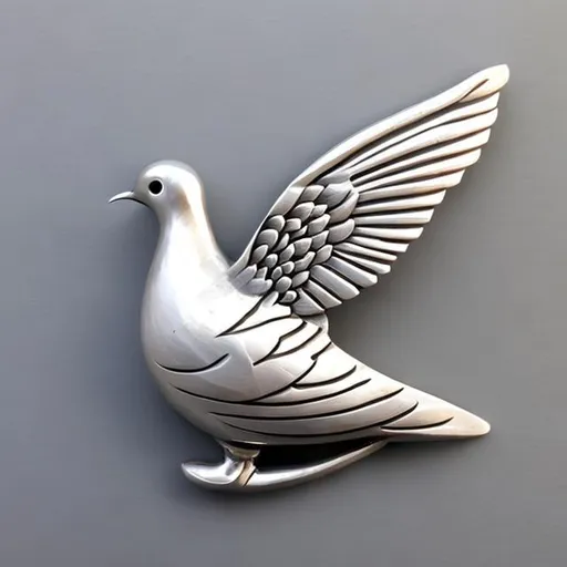 A dove bird carved prominently from silver in a str...