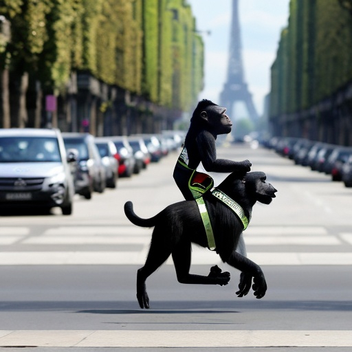 A monkey riding an Olympic police dog in the heart o...