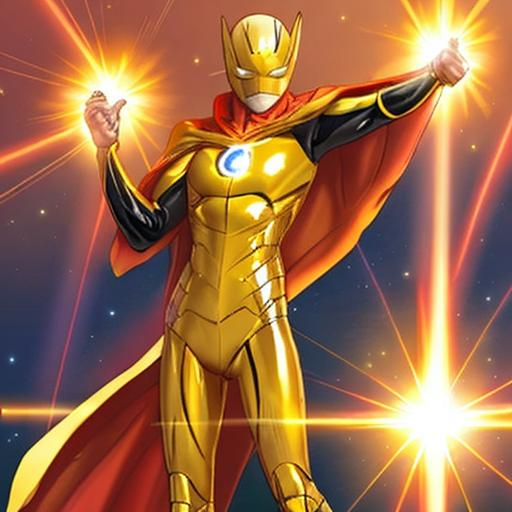 solar powered superhero gold suit with flare cape