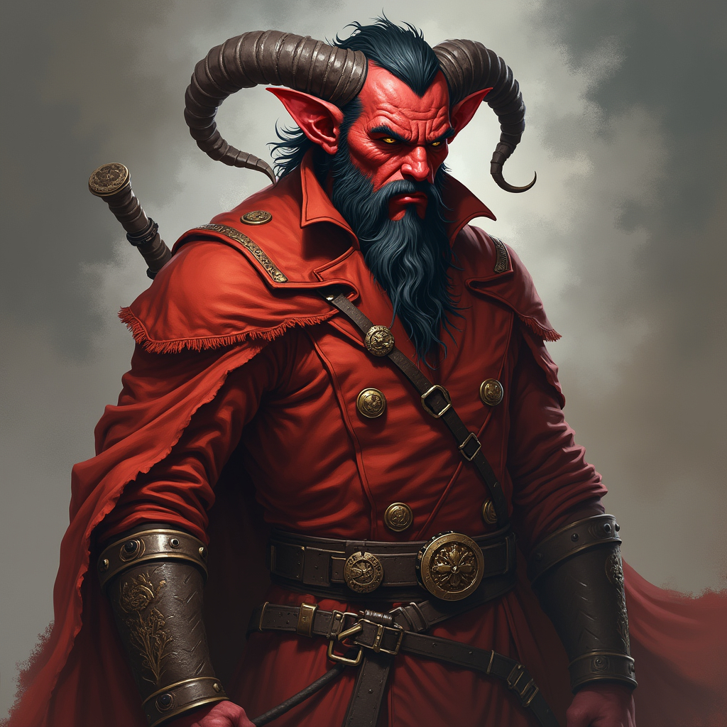 dnd style art of a rugged male tiefling wizard red-s...
