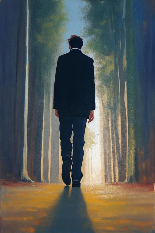 a painting of a sad person with their back towards us