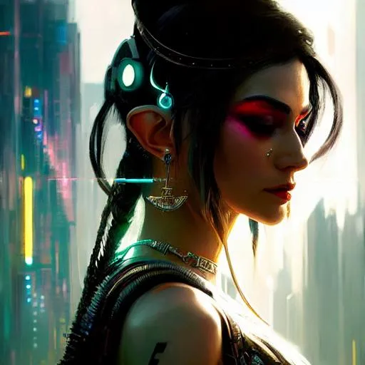 Professional painting of a beautiful cyberpunk elf w... | OpenArt