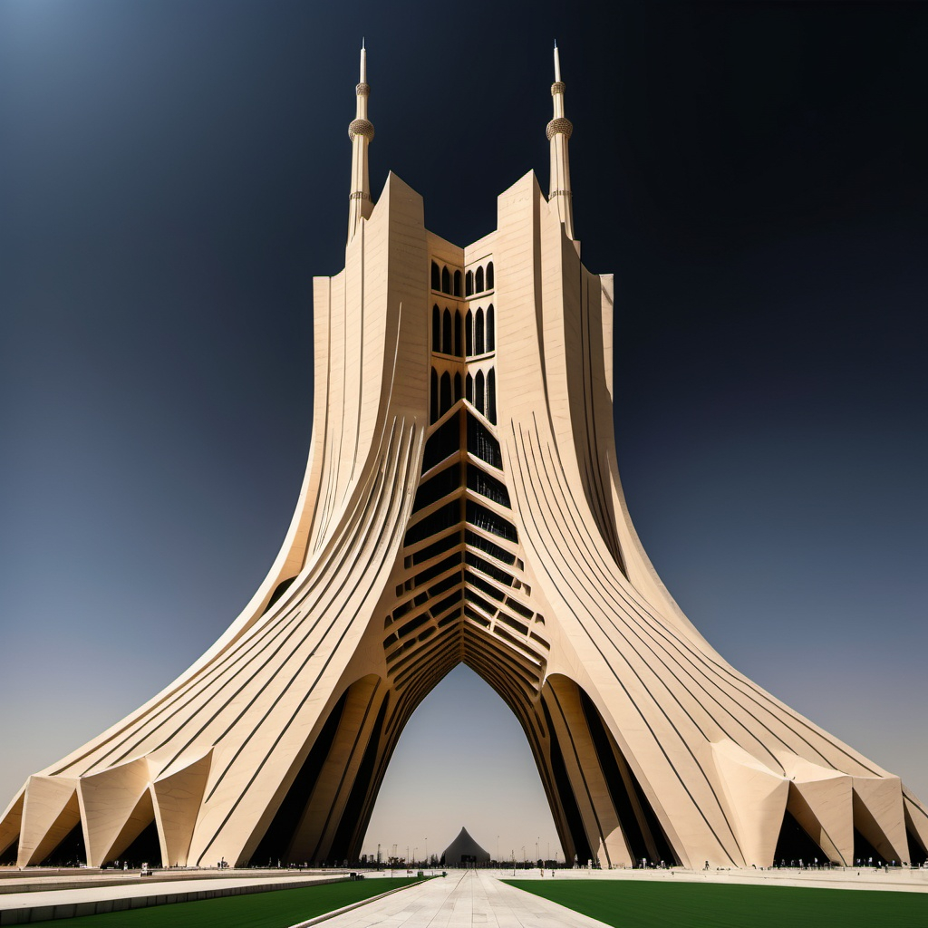 Make a clay building of azadi tower With black back...