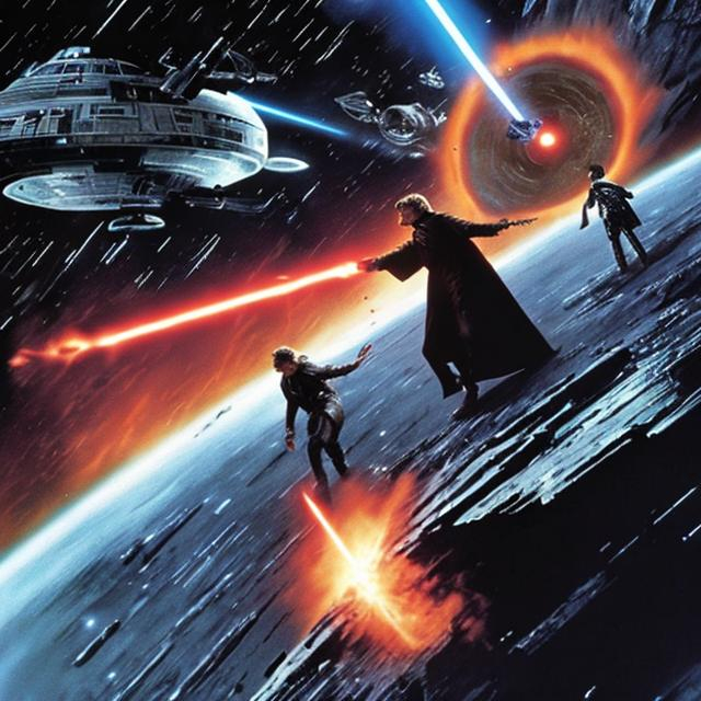 Luke Skywalker is fighting Darth Vader while they ar... | OpenArt
