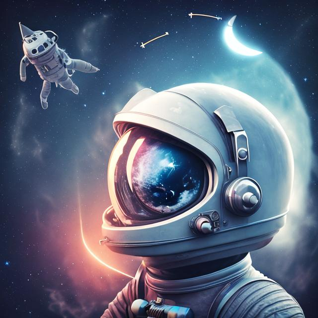 Astronout, fly, space, rocket, planet, stars, moon,...