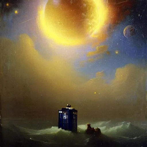 A beautiful painting of a TARDIS from Doctor Who fly... | OpenArt