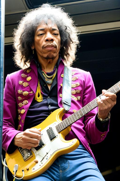 Photo of Jimi Hendrix playing guitar in the metro of...