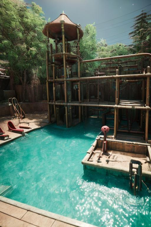 Liminal space, eerie, water, indoor waterslide, play... | OpenArt