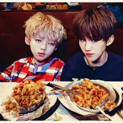 bangchan and felix eating | OpenArt