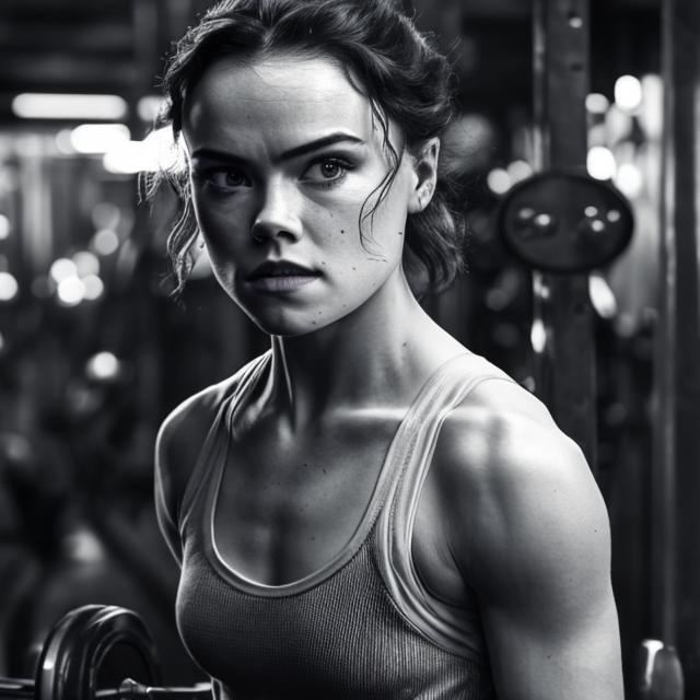 monochrome, daisy ridley, beautiful face, muscular,... | OpenArt