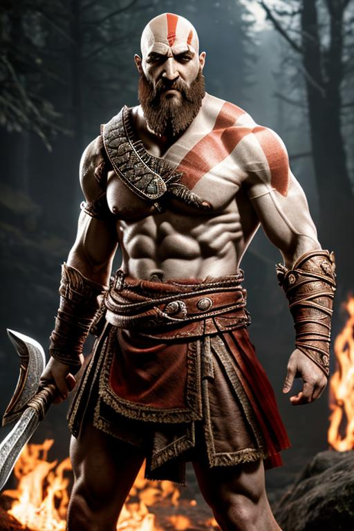RAW photo, realistic photo of Kratos from God of War...