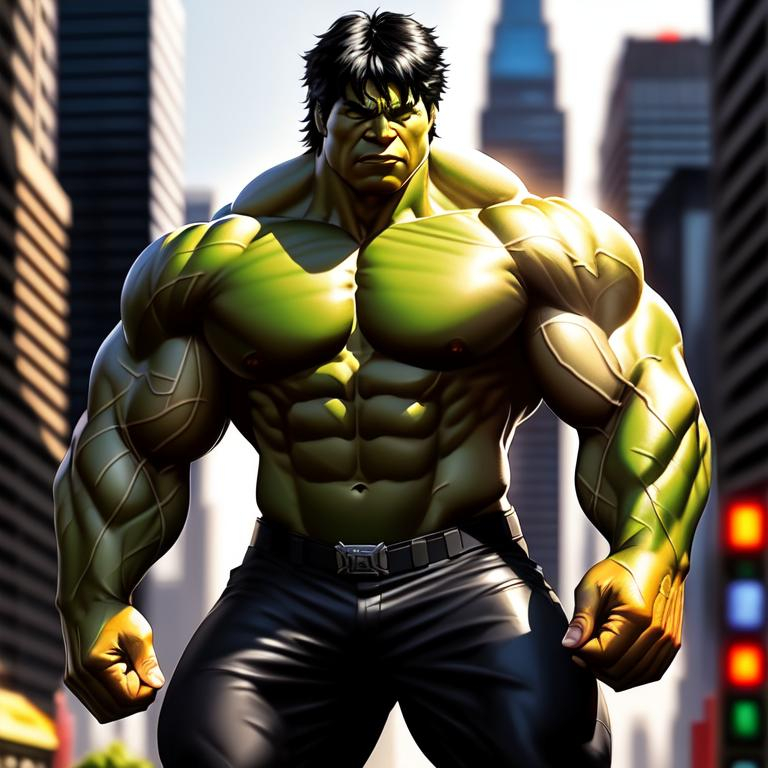 Full body capture of The Incredible Hulk with black...