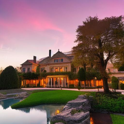 amazing mansion at morning sunrise in spring | OpenArt