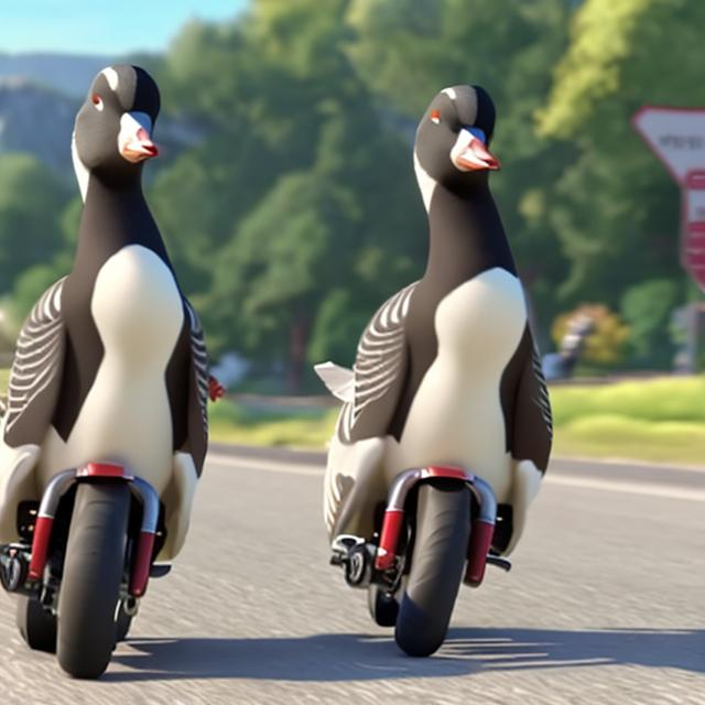 Cartoon geese riding motorcycles | OpenArt