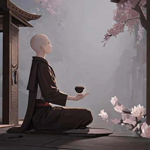 young, very detailed monk, Zen, venerable, meditatio...