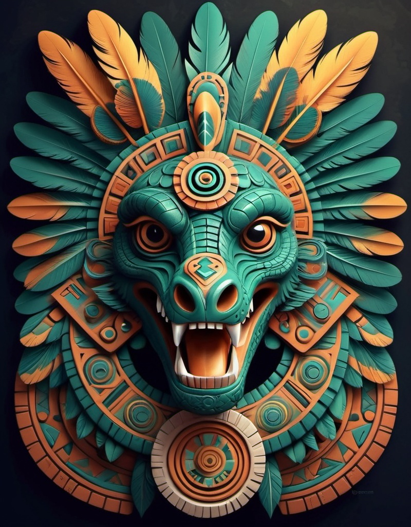 Fantasy. Aztec vibes. feathered serpent with a bird...