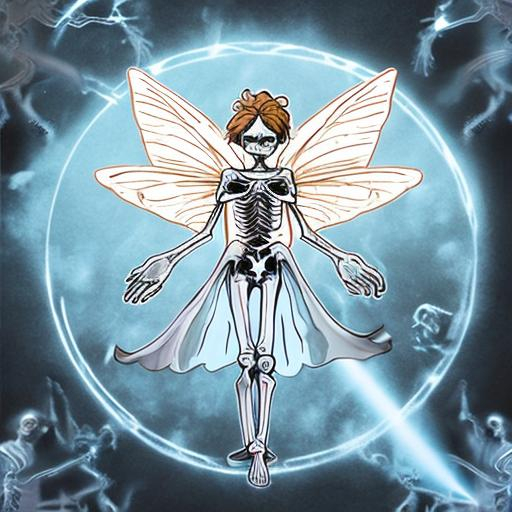4 element fairies are flying around skeleton who is...