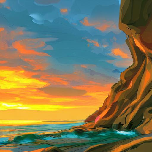 a sunset with a cliff, digital art style | OpenArt