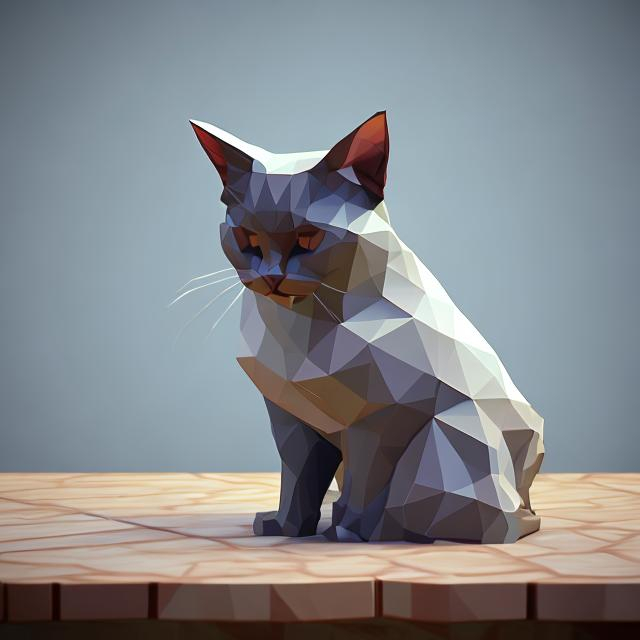 A low poly cat is sitting on a table