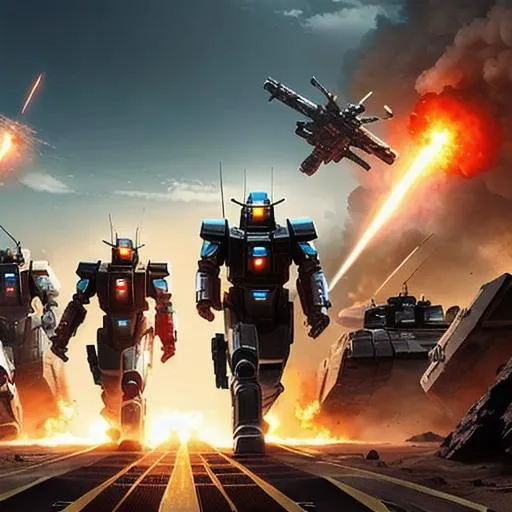 Giant robots war, cyber war, highly skilled robots,...