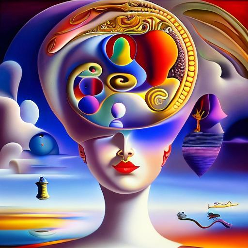 Head full of thoughts, surreal art Salvador Dali sty...