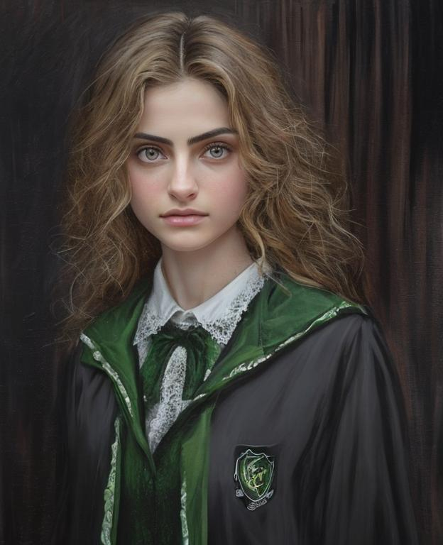beautiful female hogwarts slytherin student, style o...